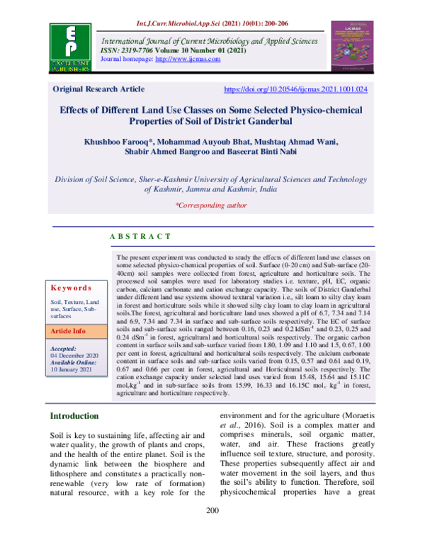 (PDF) Effects of Different Land Use Classes on Some Selected Physico-chemical Properties of Soil ...
