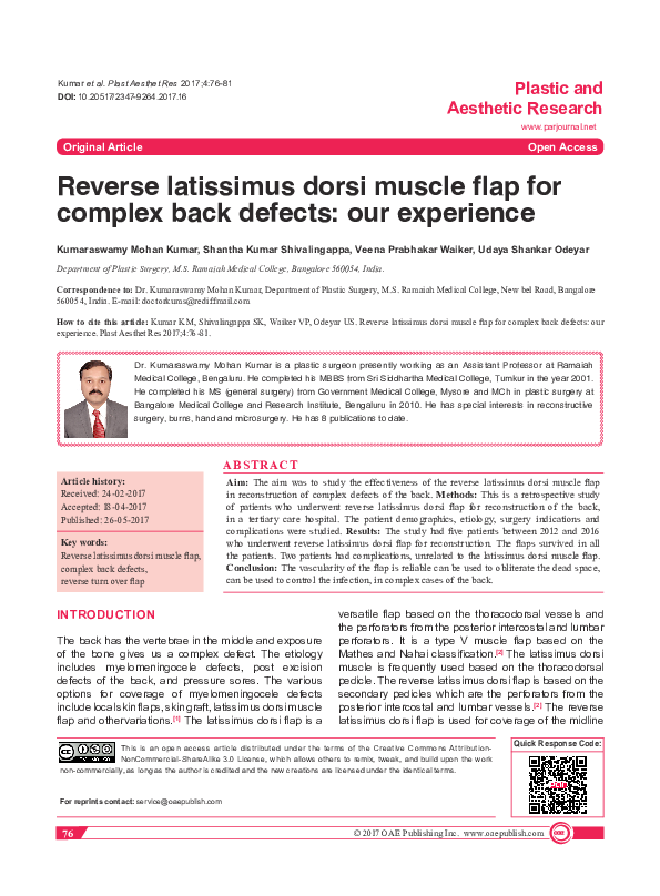(PDF) Reverse latissimus dorsi muscle flap for complex back defects ...