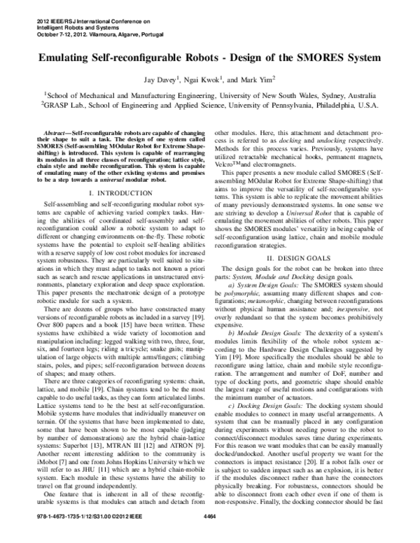 (PDF) Emulating self-reconfigurable robots - design of the SMORES system