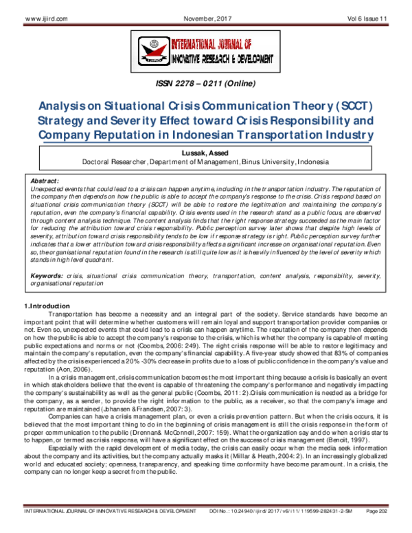 (PDF) Analysis on Situational Crisis Communication Theory (SCCT ...