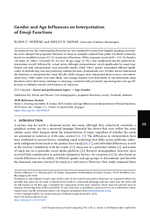(PDF) Gender and Age Influences on Interpretation of Emoji Functions
