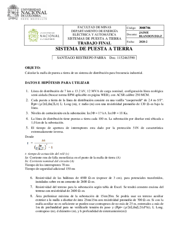 (PDF) Calculo Malla Sistema Puesta Tierra (PDF) Calculo Malla Sistema Puesta Tierra