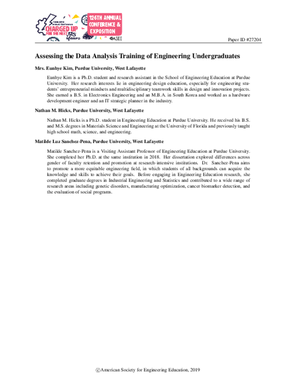 (PDF) Assessing the Data Analysis Training of Engineering Undergraduates