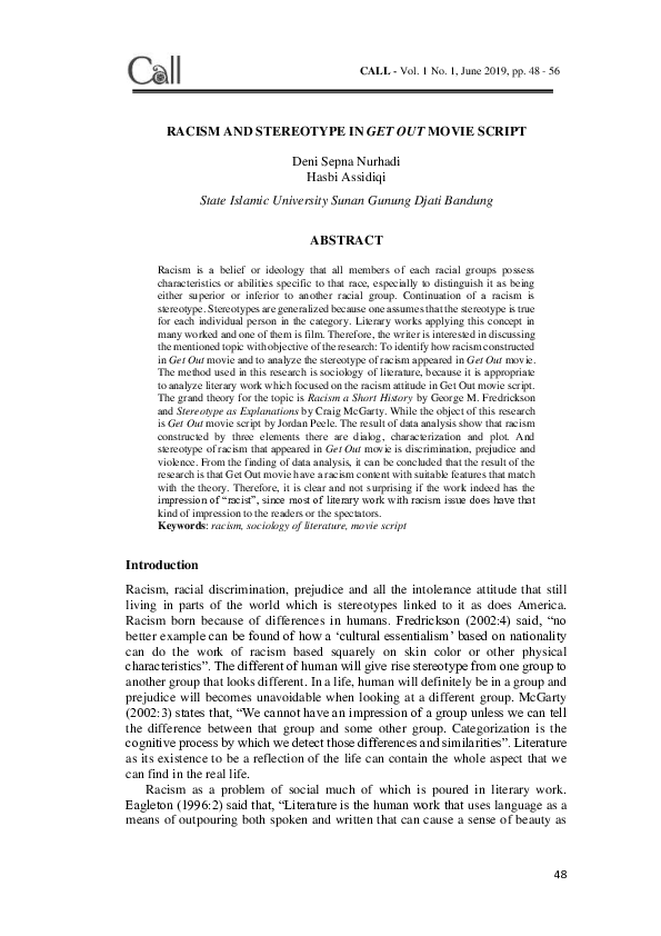 (PDF) Racism and Stereotype in Get Out Movie Script