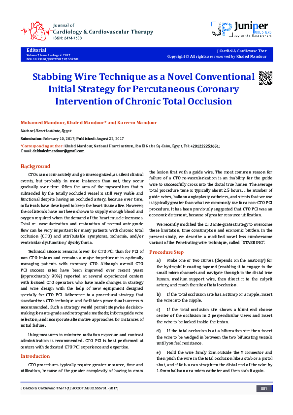 (PDF) Stabbing Wire Technique as a Novel Conventional Initial Strategy ...
