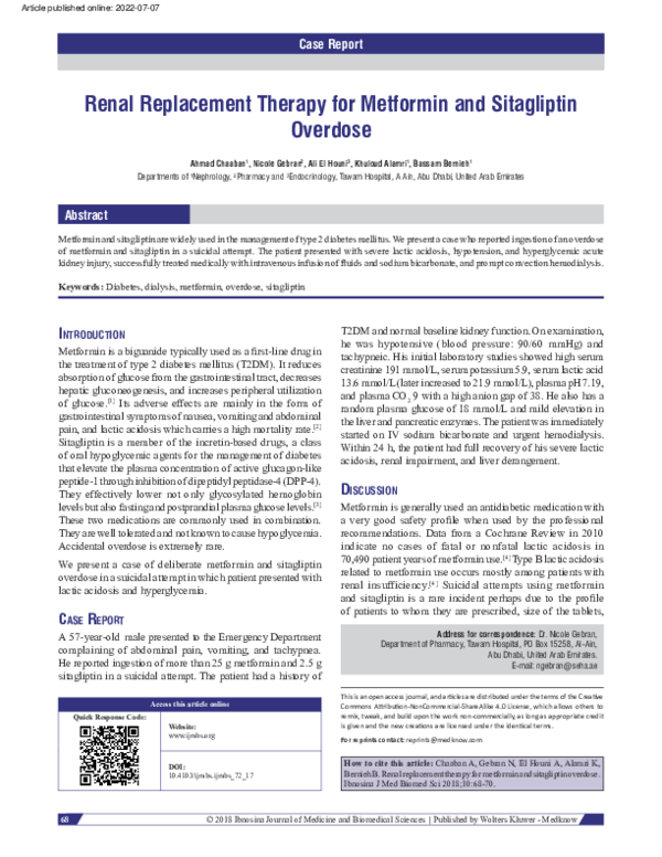 (PDF) Renal replacement therapy for metformin and sitagliptin overdose