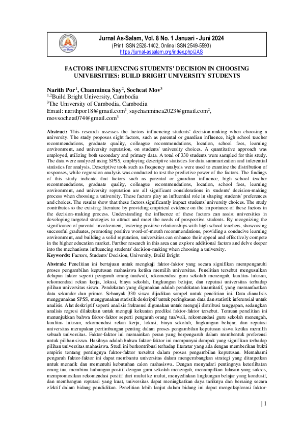 (PDF) FACTORS INFLUENCING STUDENTS' DECISION IN CHOOSING UNIVERSITIES ...