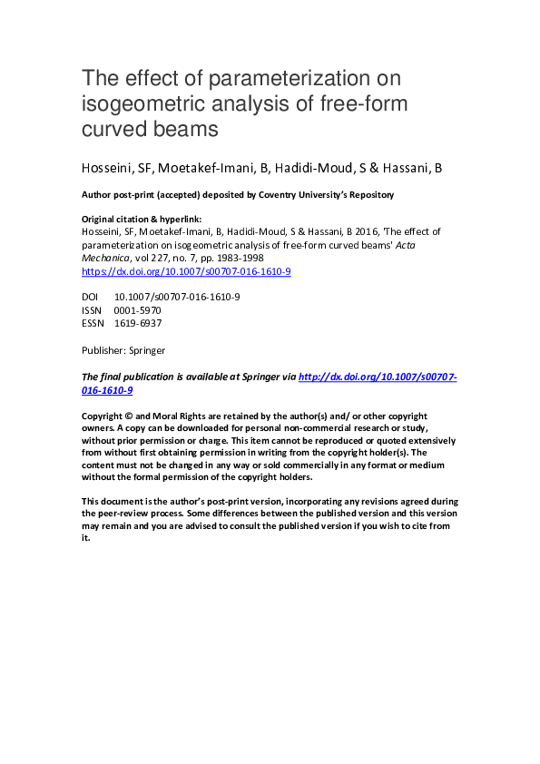 Pdf The Effect Of Parameterization On Isogeometric Analysis Of Free Form Curved Beams