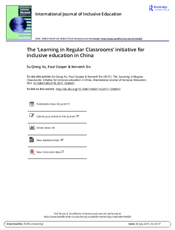 (PDF) The ‘Learning in Regular Classrooms’ initiative for inclusive ...