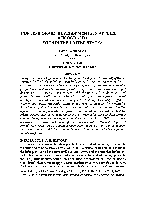 (PDF) Contemporary Developments in Applied Demography within the United ...