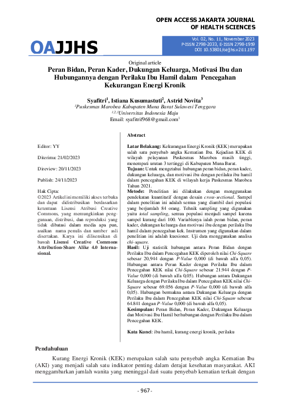 (PDF) Peran Bidan, Peran Kader, Dukungan Keluarga, Motivasi Ibu dan Hubungannya dengan Perilaku ...