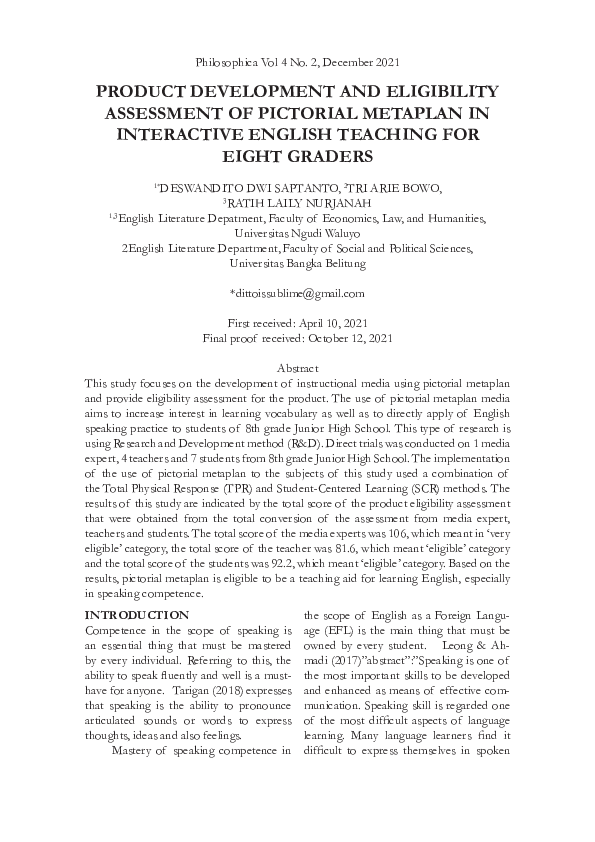 (PDF) Product Development and Eligibility Assessment of Pictorial Metaplan for Interactive ...