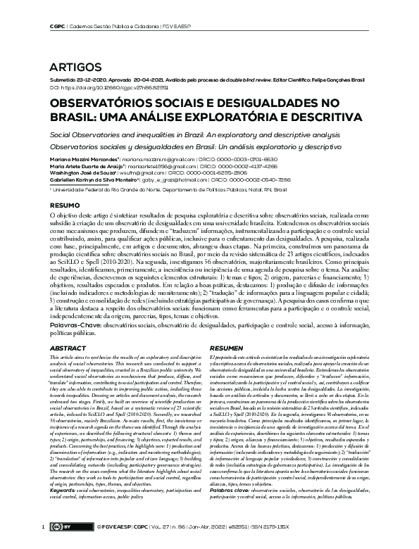 (PDF) Observatórios sociais e desigualdades no Brasil: Uma análise ...