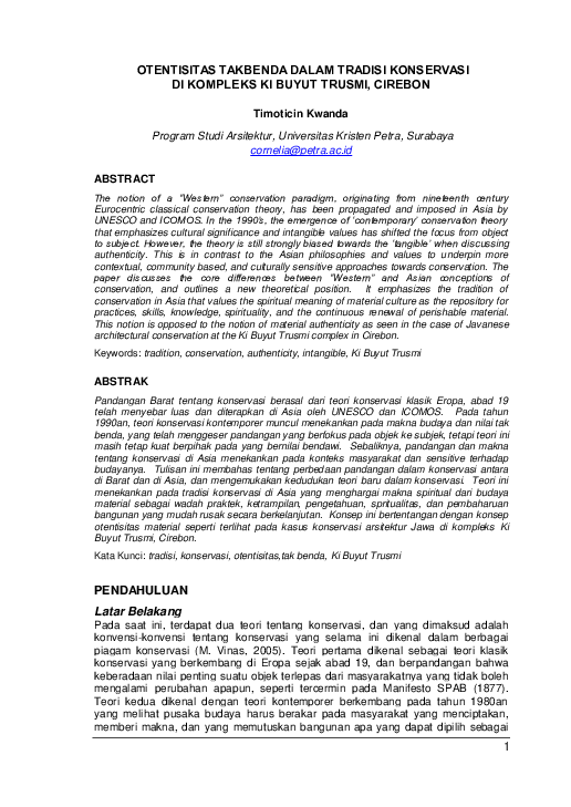 (PDF) Otentisitas Takbenda Dalam Tradisi Konservasi DI Kompleks Ki ...