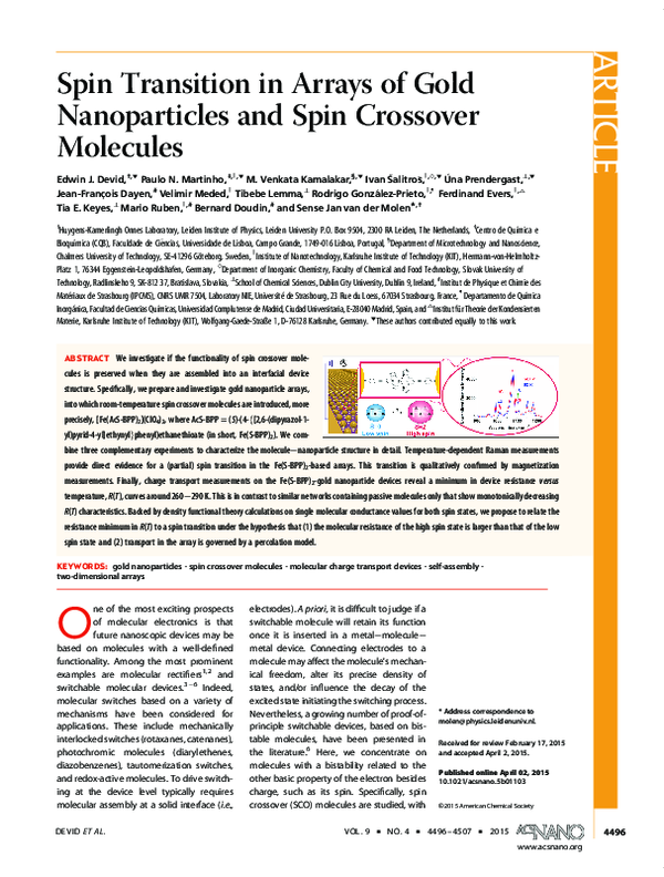 (PDF) Spin Transition in Arrays of Gold Nanoparticles and Spin ...