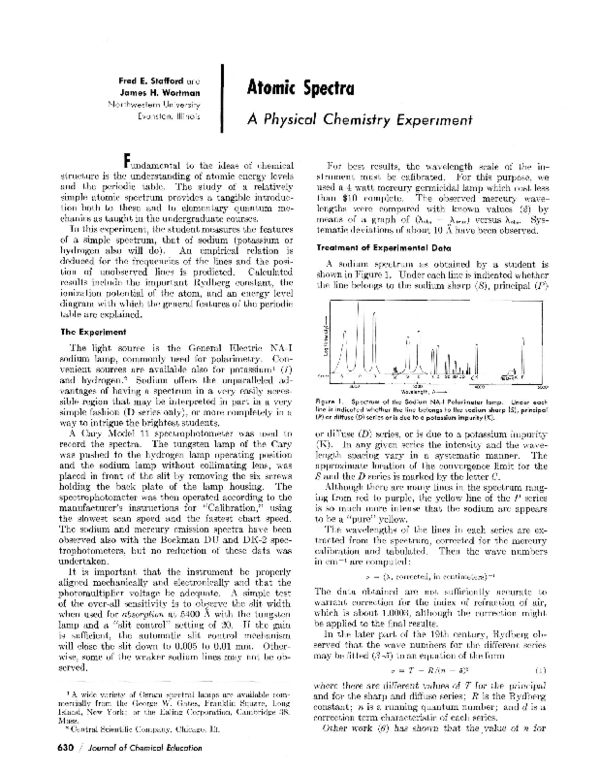 Pdf Atomic Spectra A Physical Chemistry Experiment
