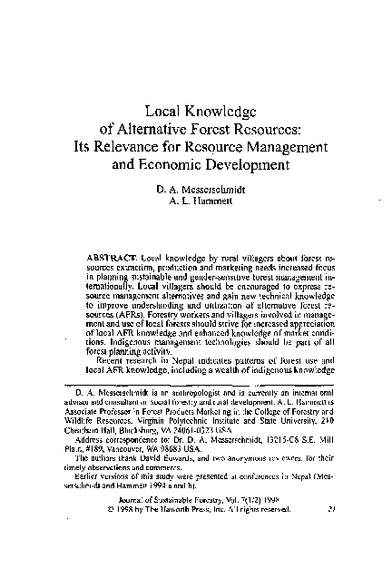 (PDF) Local Knowledge of Alternative Forest Resources