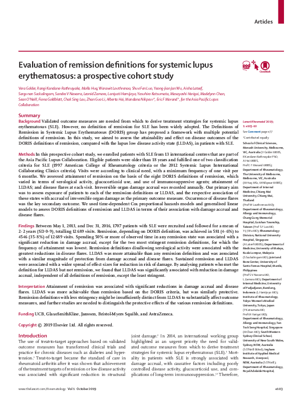 (PDF) Evaluation of remission definitions for systemic lupus ...