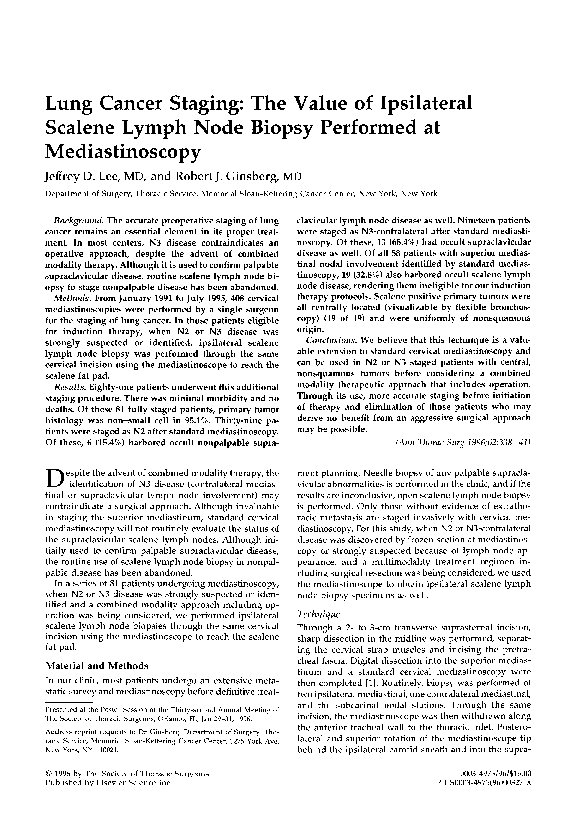 (PDF) Lung cancer staging: The value of ipsilateral scalene lymph node ...