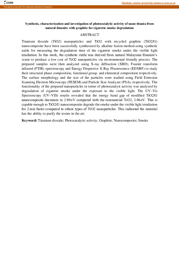 (PDF) Nano-Titania from Ilmenite for Smoke Degradation