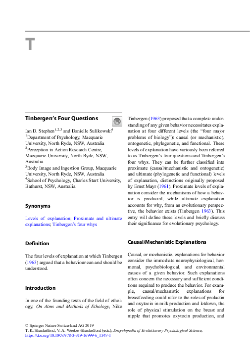 (PDF) Tinbergen’s Four Questions