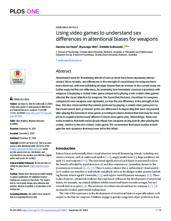 Pdf Using Video Games To Understand Sex Differences In Attentional Biases For Weapons