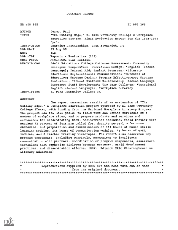 (PDF) The Cutting Edge," El Paso Community College's Workplace ...
