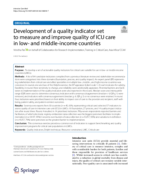 (PDF) Development of a quality indicator set to measure and improve ...