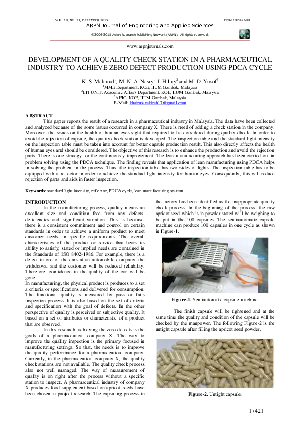 (PDF) Development of a quality check station in a pharmaceutical ...