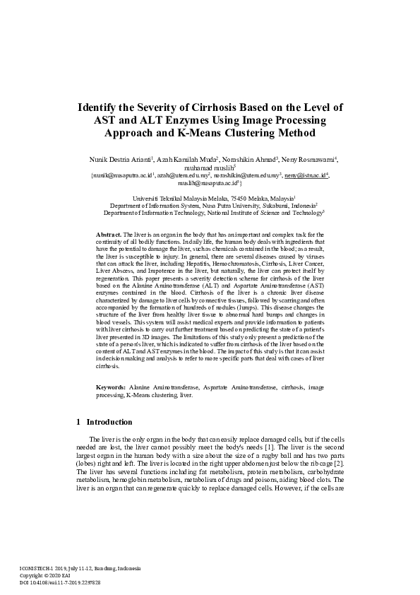 (PDF) Cirrhosis Severity Detection via AST/ALT Levels and Image Processing