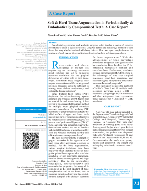 (PDF) Soft & Hard Tissue Augmentation in Periodontically ...