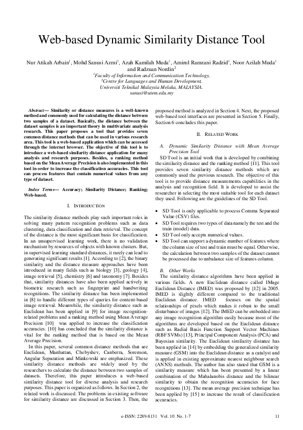 (PDF) Web-based Dynamic Similarity Distance Tool