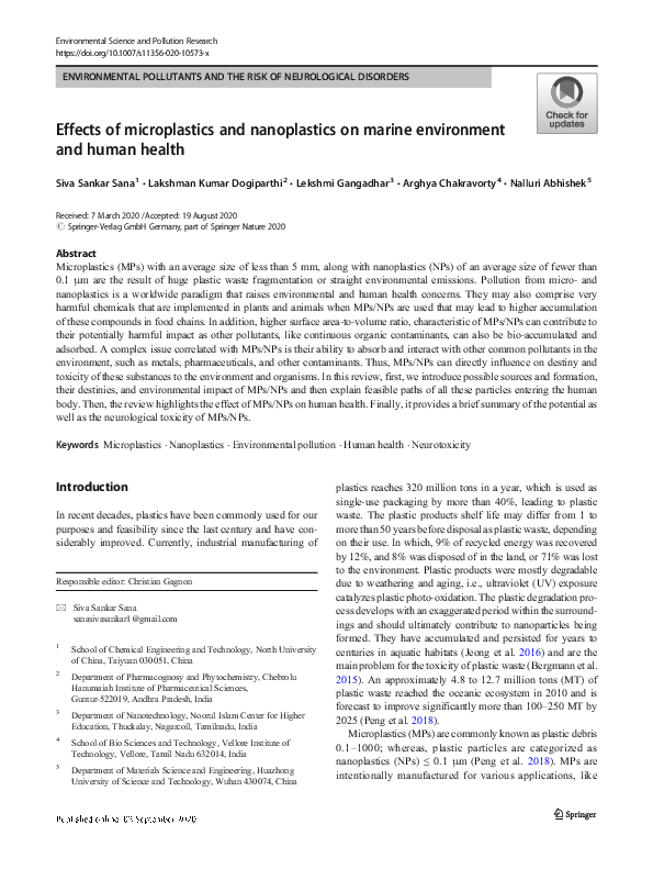 (PDF) Effects of microplastics and nanoplastics on marine environment ...