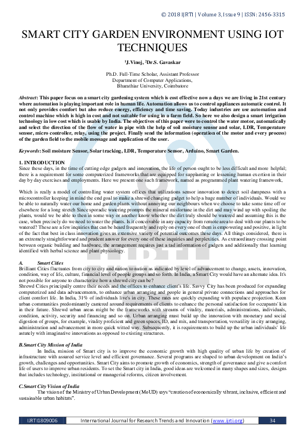 (PDF) SMART CITY GARDEN ENVIRONMENT USING IOT TECHNIQUES