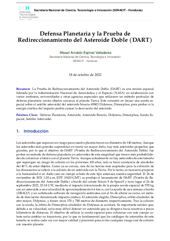 (PDF) Defensa Planetaria y la Prueba de Redireccionamiento del ...