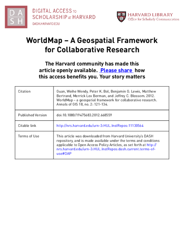 (PDF) WorldMap – a geospatial framework for collaborative research | Matthew Bertrand - Academia.edu