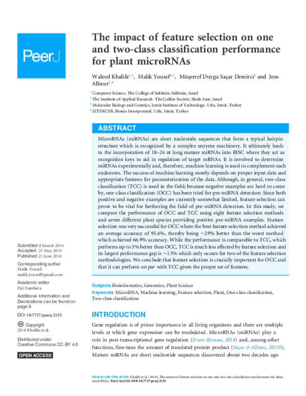 (PDF) The impact of feature selection on one and two-class ...