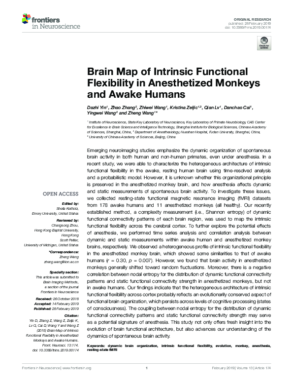 (PDF) Brain Map of Intrinsic Functional Flexibility in Anesthetized Monkeys and Awake Humans ...
