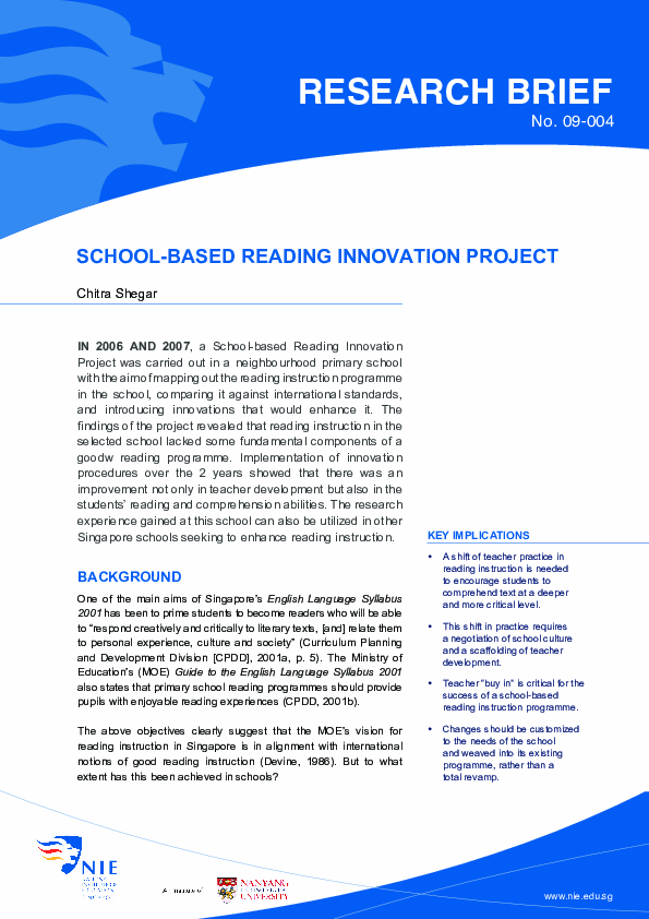 (PDF) School-based reading innovation project