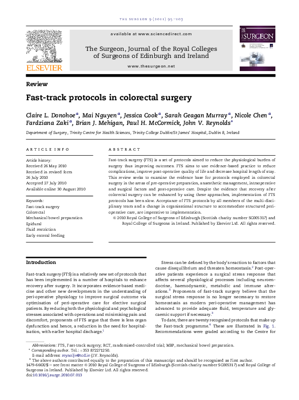 (PDF) Fast-track protocols in colorectal surgery