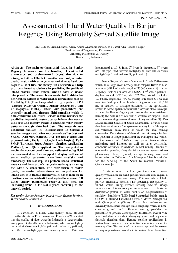 (PDF) Assessment of Inland Water Quality In Banjar Regency Using ...