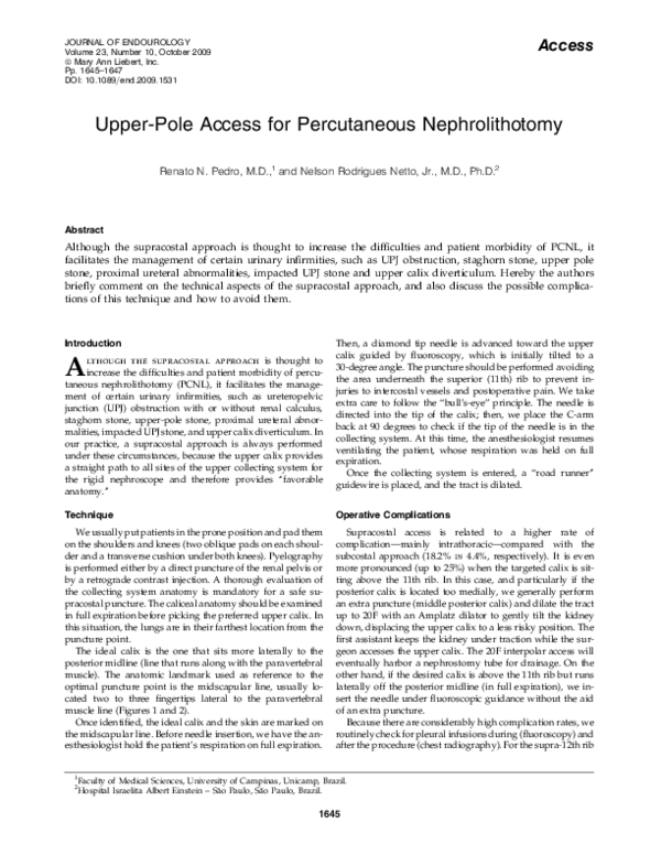 (PDF) Upper-Pole Access for Percutaneous Nephrolithotomy: Comparison of ...