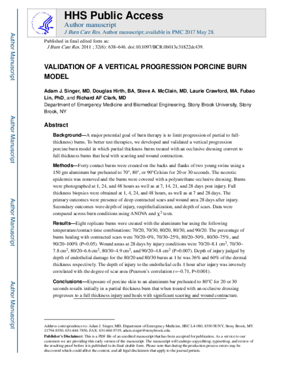 (PDF) Validation of a Vertical Progression Porcine Burn Model