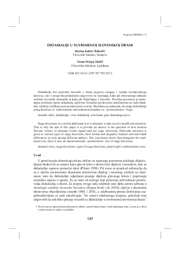 (PDF) Didaskalije u suvremenoj slovenskoj drami