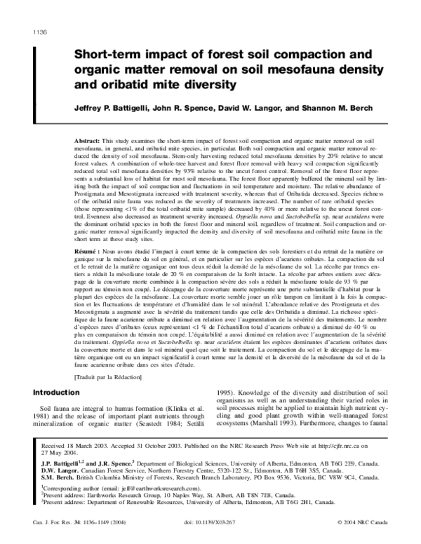 (PDF) Short-term impact of forest soil compaction and organic matter ...