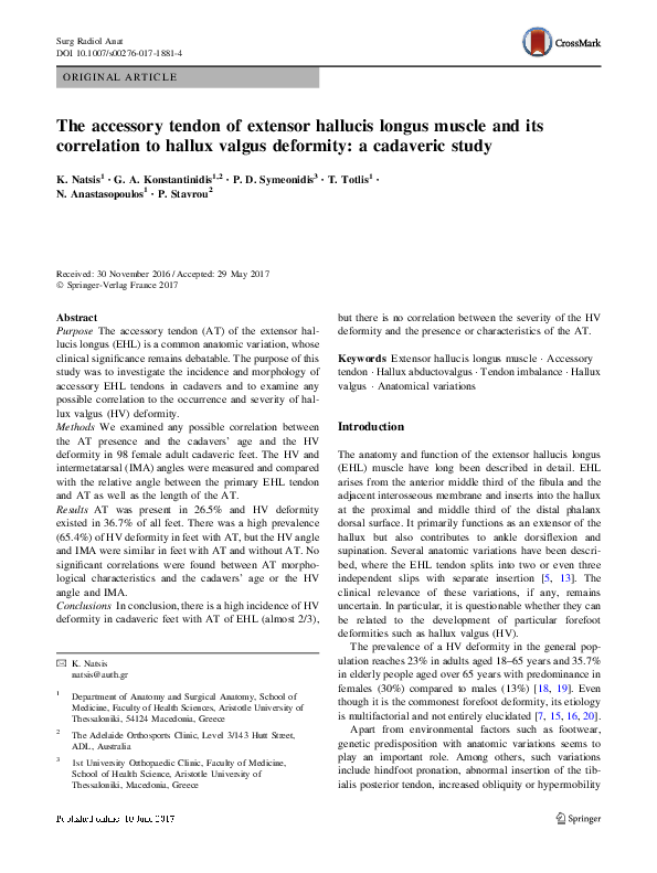 (PDF) The accessory tendon of extensor hallucis longus muscle and its ...