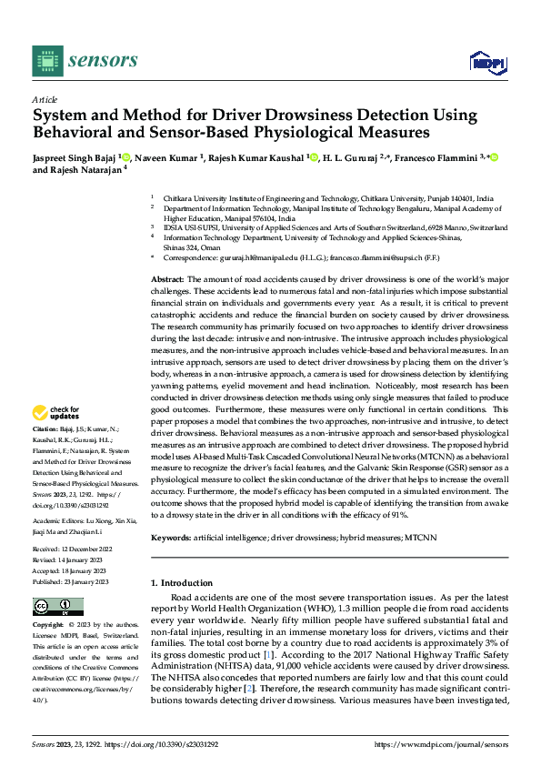 (PDF) System and Method for Driver Drowsiness Detection Using Behavioral and Sensor-Based ...