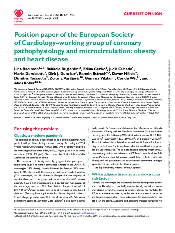 (PDF) Position paper of the European Society of Cardiology–working ...