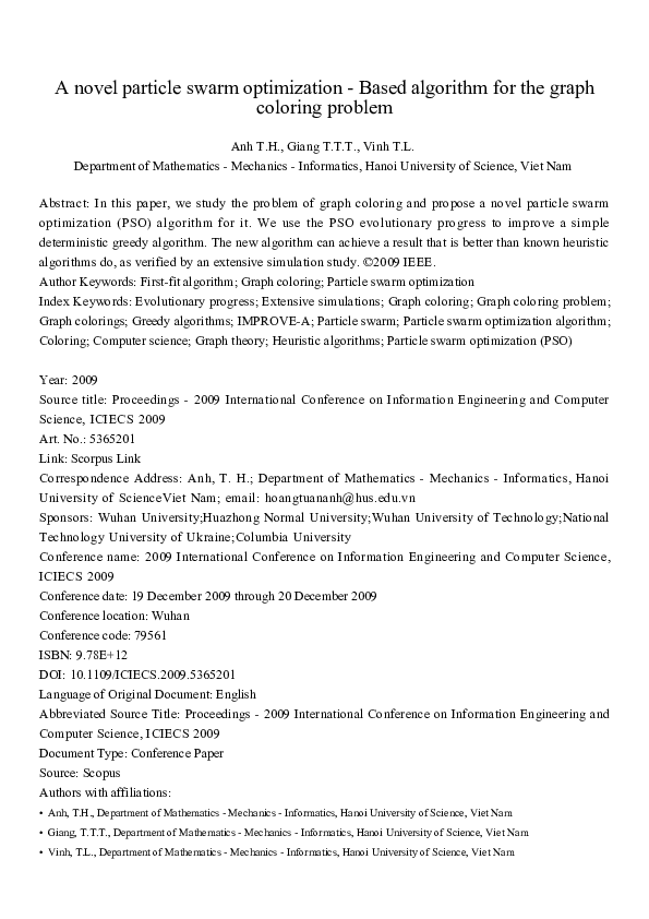 (PDF) A Novel Particle Swarm Optimization-Based Algorithm for the Graph ...