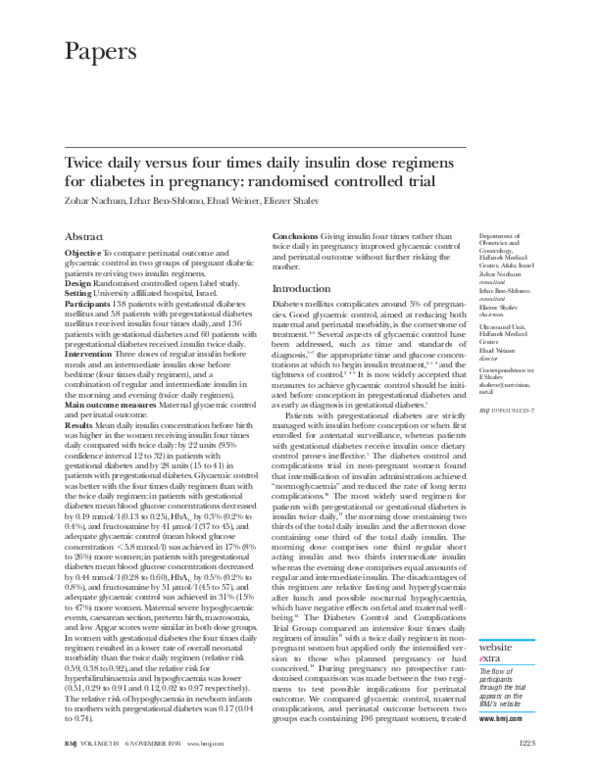 (PDF) Twice Daily Versus Four Times Daily Insulin Dose Regimens for ...